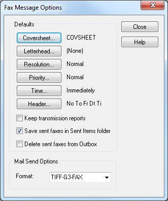 Zetafax Client > Ribbon options > Options > Fax Options