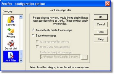 Zetafax Server > Junk message filtering > Setting up junk message filtering